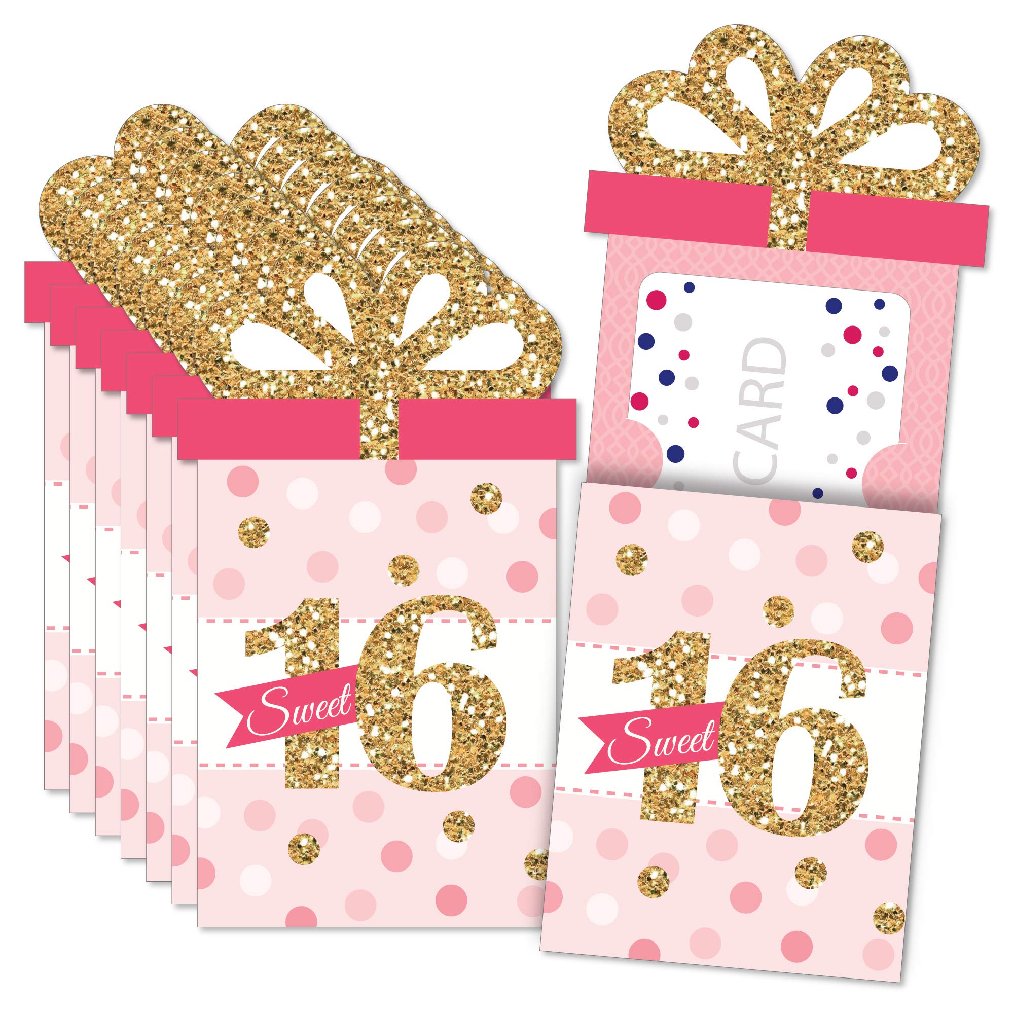 Big Dot of Happiness Sweet 16-16th Birthday Party Money and Gift Card Sleeves - Nifty Gifty Card Holders - Set of 8