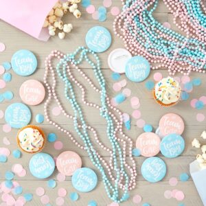 Sparkle and Bash Baby Gender Reveal Party Favors, Team Boy and Girl Button Pins, Bead Necklaces (48 Pieces)