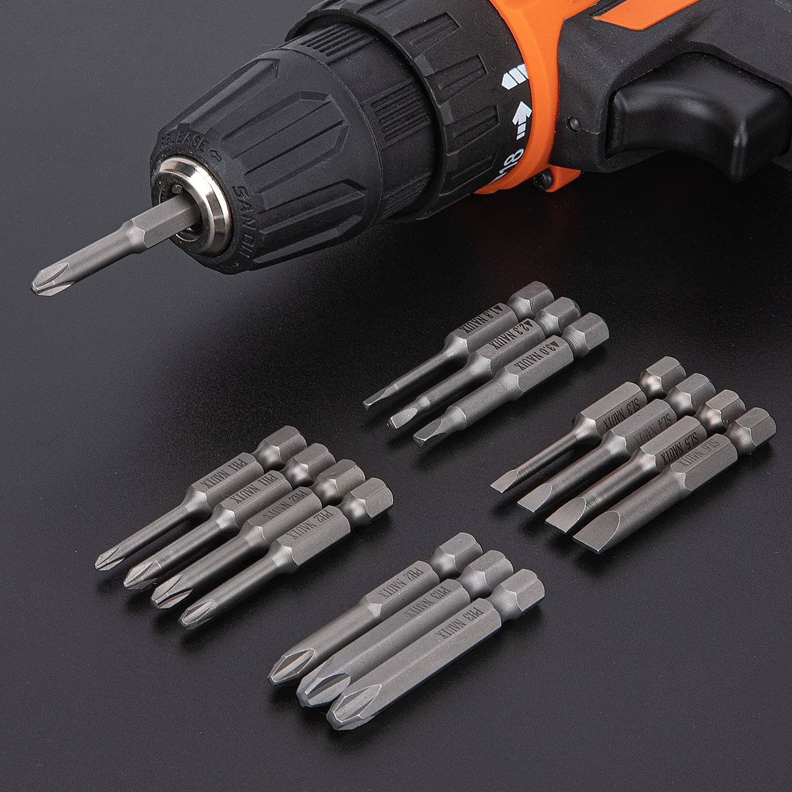 15 Piece Slotted Phillips Triangle Screwdriver Bit Set, 1/4 Inch Hex Shank S2 Steel Magnetic 2 Inch Long Drill Bits