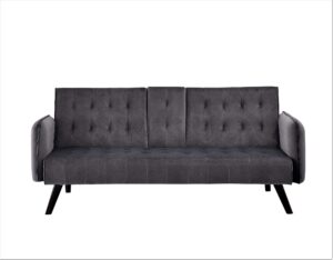 container furniture direct mid-century modern velvet uphostered sofabed, silverish grey