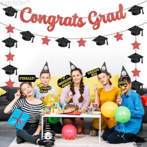 KatchOn, Glitter Congrats Grad Banner Red and Black - 10 Feet | Black and Red Graduation Banner, Grad Cap Garland for Graduation Decorations Class of 2024 | Red and Black Graduation Decorations 2024