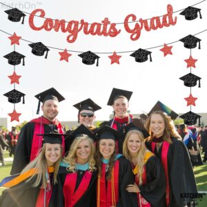 KatchOn, Glitter Congrats Grad Banner Red and Black - 10 Feet | Black and Red Graduation Banner, Grad Cap Garland for Graduation Decorations Class of 2024 | Red and Black Graduation Decorations 2024