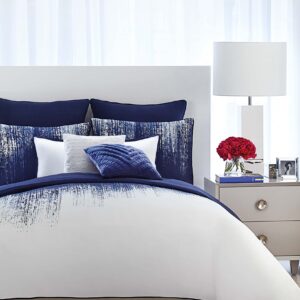 Vince Camuto - Full/Queen Duvet and Sham Set - Abstract Brushstroke Pattern - Lyon Collection - Blue/White