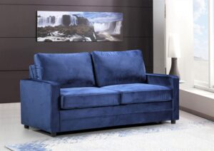 container furniture direct rosina convertible sleeper sofa with innerspring mattress and durable metal frame, 500 lb capacity, mid-century velvet pull out couch bed, 70" wide, full size, cobalt blue