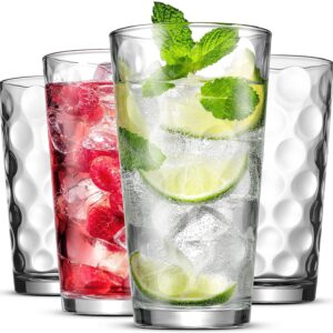 Set of 12 Elegant Everyday Stackable Drinking Glasses - Includes 4-17oz Highball Tumbler Glassware, 4-13oz DOF Rock Glasses, 4-7oz Juice Glasses for Mixed Drinks, Water, Beer, Wine.