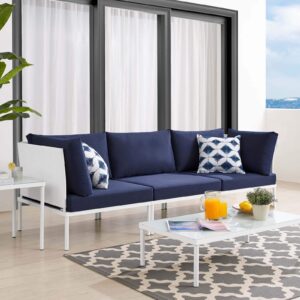 modway eei-4967-whi-nav harmony outdoor patio aluminum sofa, white navy