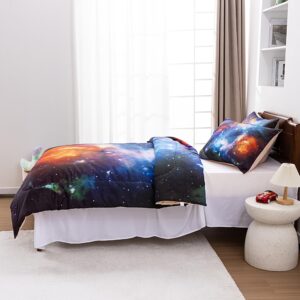 Btargot 3 Pieces 3D Galaxy Printed Comforter Set, Universe Nebula Outer Space Bedding Set Twin Size for Children Boy Girl Teen Kids