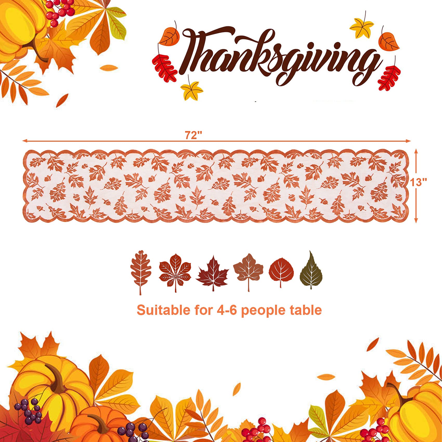 Attmu 2 Pack Thanksgiving Table Runner, Fall Table Runner, Fall Table Decor for Home with Maple Leaves Lace for Thanksgiving Dinner Table Decoration(13 x 72 inches)