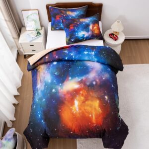 btargot 3 pieces 3d galaxy printed comforter set, universe nebula outer space bedding set twin size for children boy girl teen kids