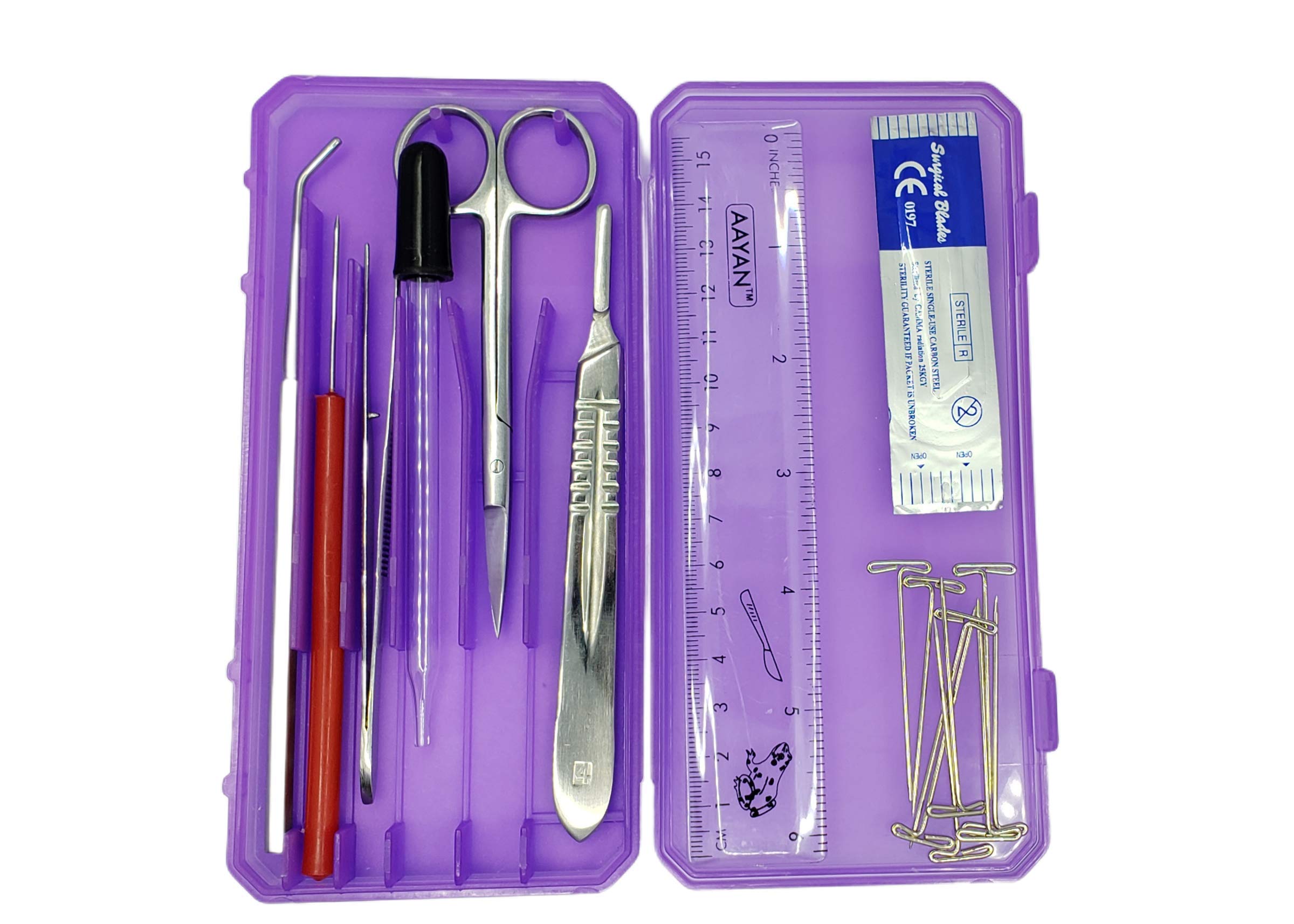 DR Instruments Precision Plus Dissection Kit - 24-Piece Biology Kit - 9 Stainless Steel Instruments - Extra Blades & T-Pins - Biology Students & Faculty – Assorted Color Cases