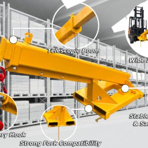 INTSUPERMAI Forklift Mobile Crane Adjustable Forklift Crane Attachment with Truss Hoist Jib Boom Hook for Extension Attachment Equipment 2 Ton / 4400 LB