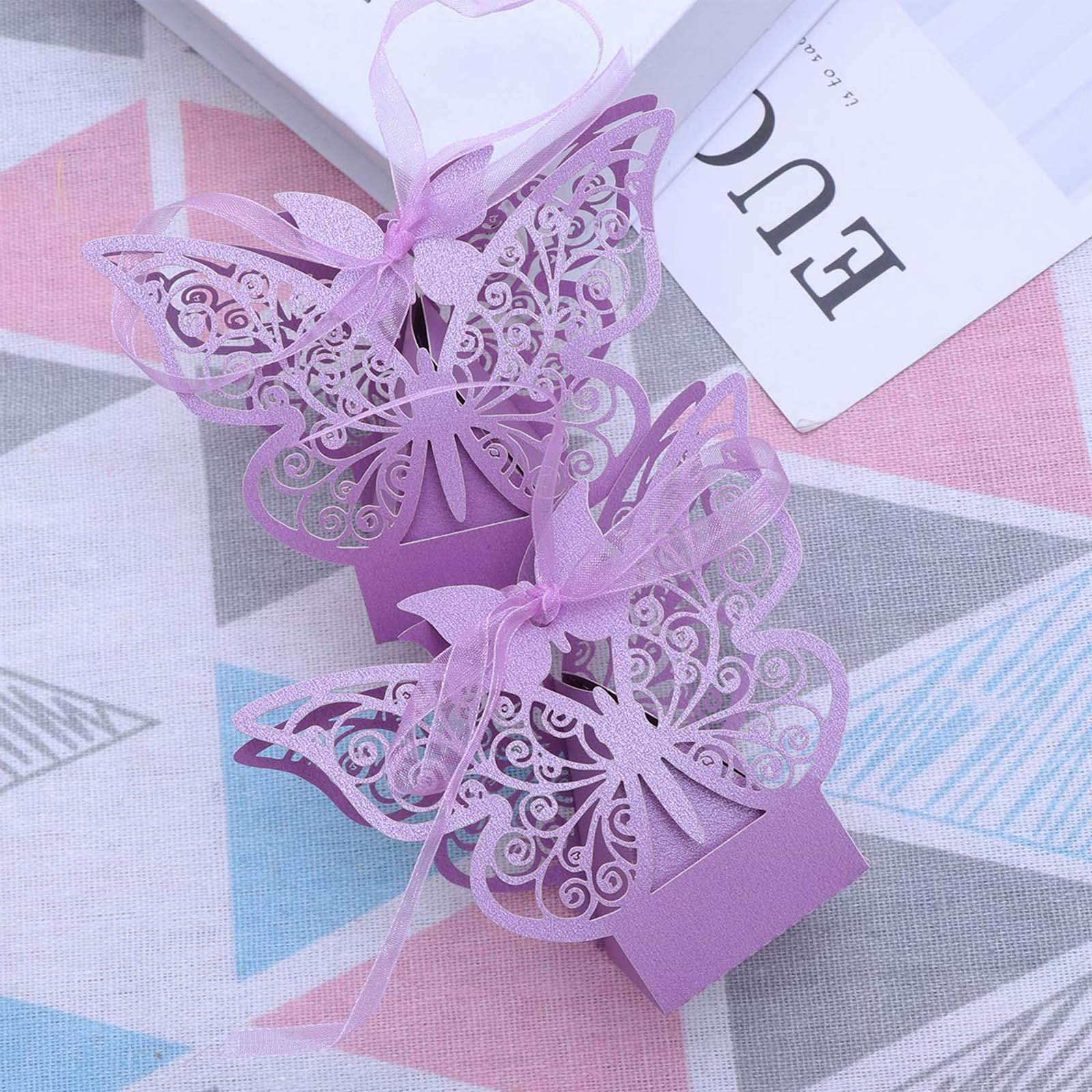 JANOU 24pcs Butterfly Candy Boxes Laser Cut DIY Paper Box with Ribbons for Wedding Bridal Birthday Baby Shower Party Suppliers (Purple)