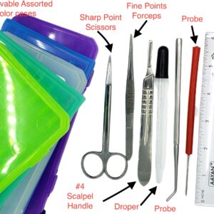 DR Instruments Precision Plus Dissection Kit - 24-Piece Biology Kit - 9 Stainless Steel Instruments - Extra Blades & T-Pins - Biology Students & Faculty – Assorted Color Cases