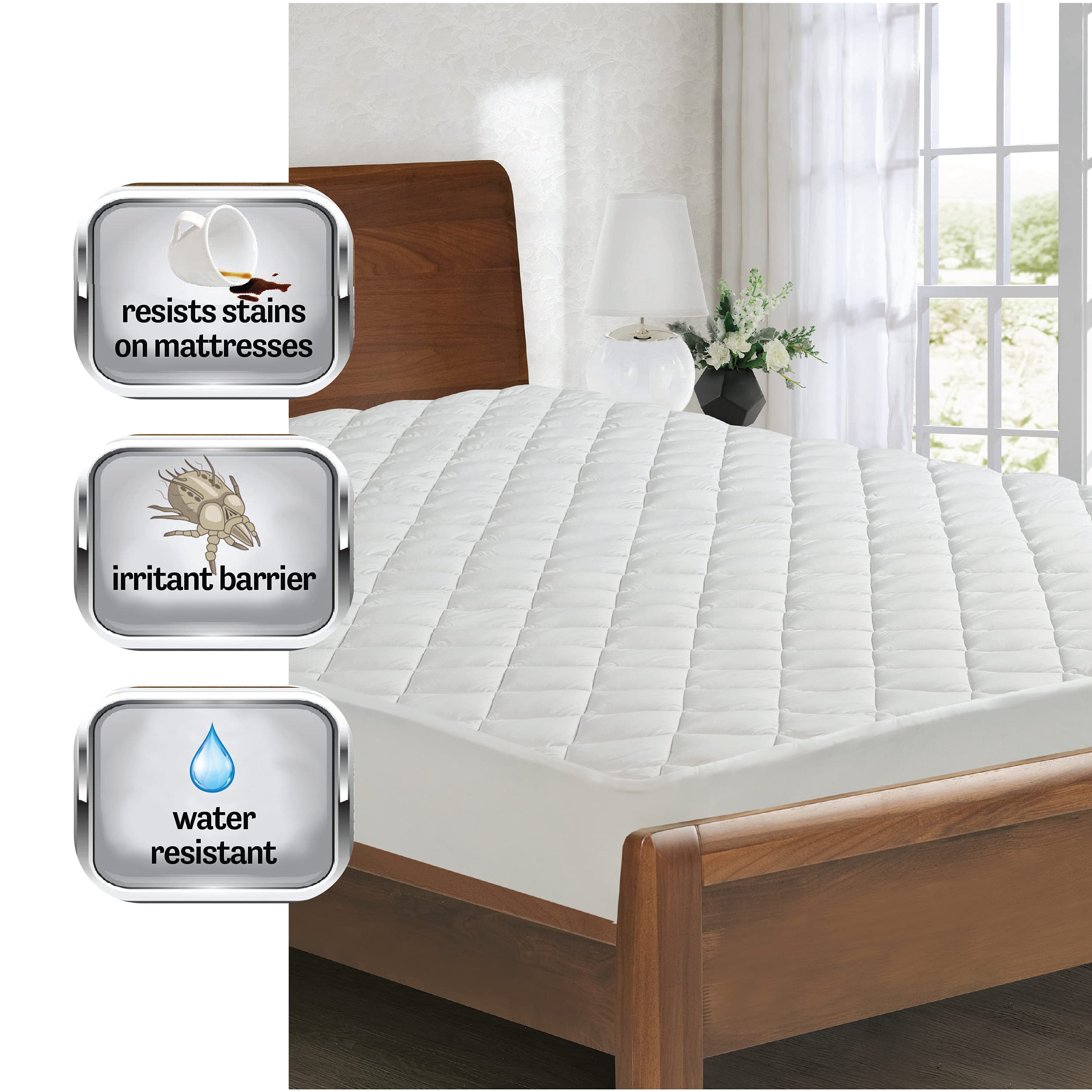 All-In-One Water-Resistant All-Season Cooling and Warming Reversible Fitted Mattress Pad, Full,White