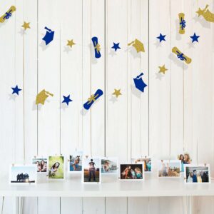 Navy Blue Gold Graduation Decorations 2023 Graduation Hat Diploma Star Garland Banner Bunting Streamer Backdrop for Graduation Party Supplies Classroom Middle High School Grad Home Decor