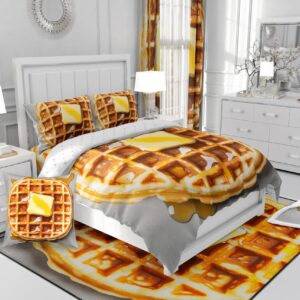 Erosebridal Waffles Comforter Cover Food Theme Bedding Set for Boys Girls Teens,Cream Dessert Duvet Cover Novelty Funny Biscuit Quilt Cover with Zipper Soft Cozy Bedroom Decor Queen Size