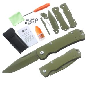 jin alpha g10 kids friendly knife toy knives fake diy knife kit dull blade safety knife for child, od green g10 blade & handle