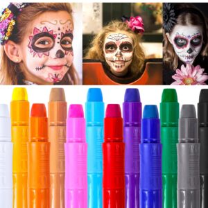 Face Paint Kit for Kids, 12 Colors Washable Halloween Cosplay Makeup Body Paint Sticks Crayons for kids&Adult Clown Face Makeup, Professional Face Painting Kit for Festivals Birthday Party