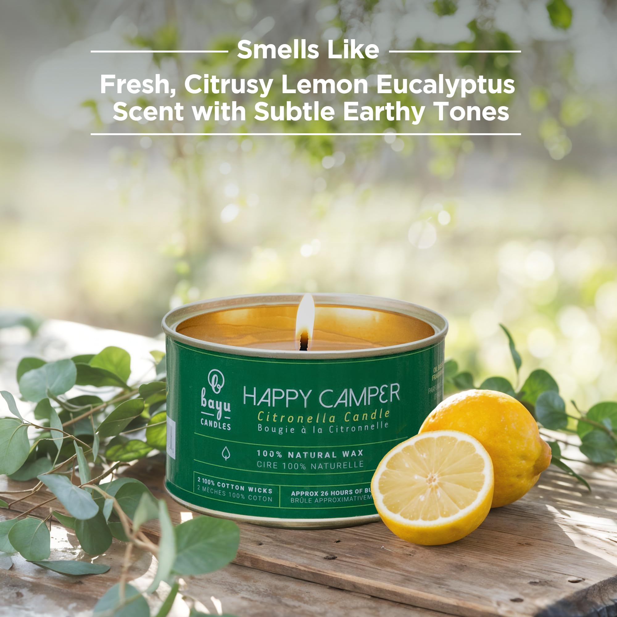 Happy Camper 12 oz Citronella Candle, All Natural with Beeswax and Coconut Oil, Camping Essentials and Bug Spray Alternative, Citronella Candles Outdoor Decor, 26 Hour Burn Time