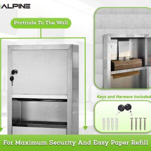 Alpine Commercial Paper Towel Dispenser and Waste Receptacle - Stainless Steel Toilet Paper Dispenser with Rounded Tray for 350 C-Fold or 475 Multifold Paper Towels (2-Gallon Capacity Trash Bin)