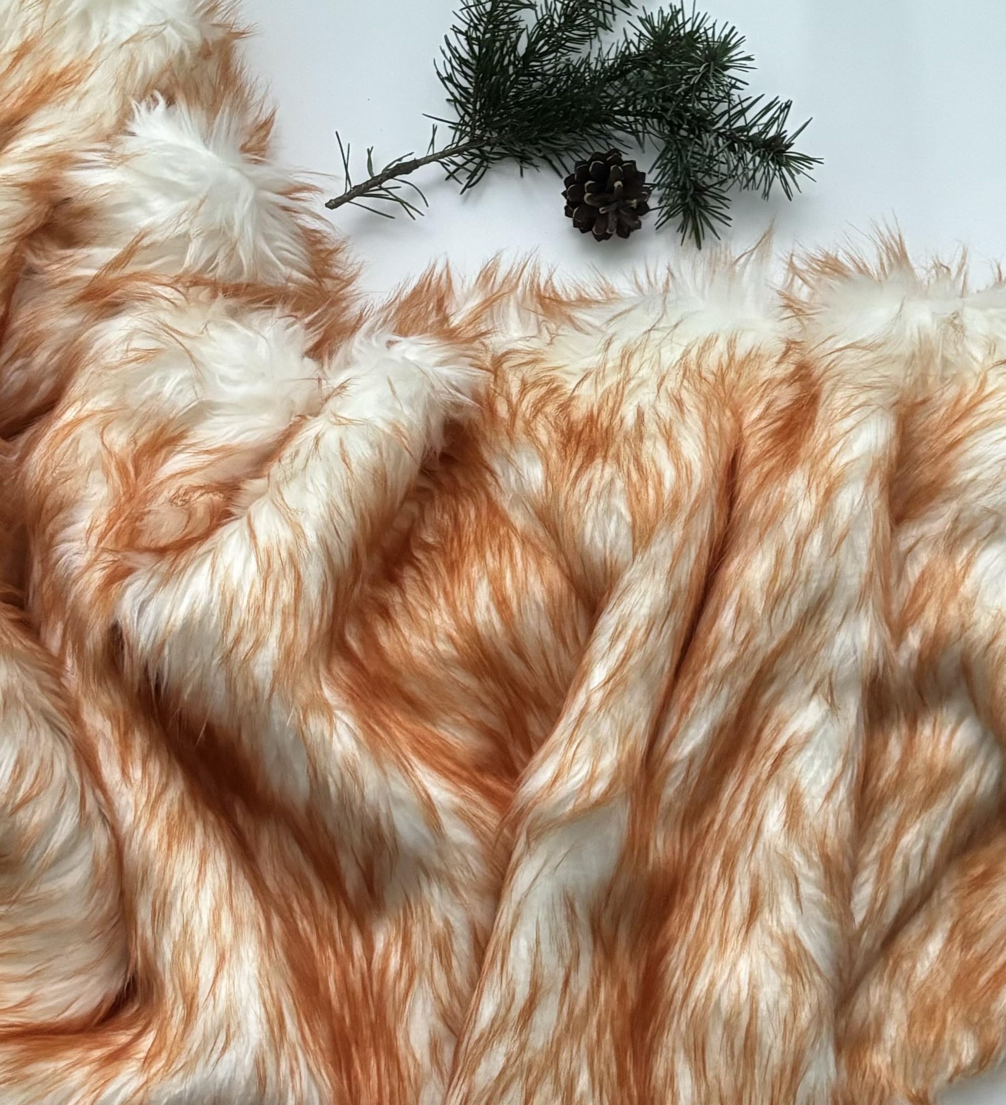 Bianna Candy Amber Orange White Faux Fur Fabric, 60 inches Wide Options and Small Sizes, American Seller, Luxury Shag Shaggy Material for Crafting, Sewing, Costumes (12x12 inches)