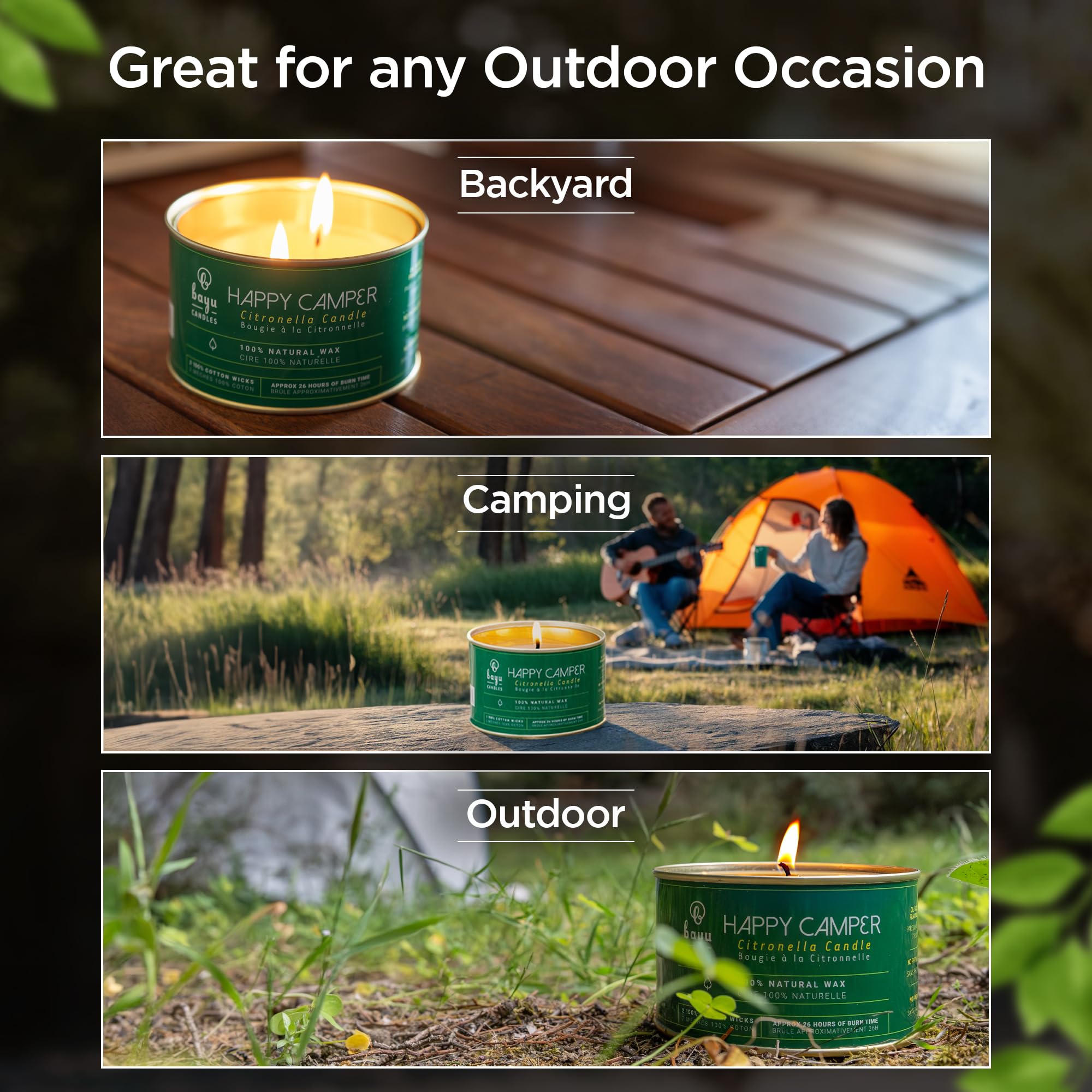 Happy Camper 12 oz Citronella Candle, All Natural with Beeswax and Coconut Oil, Camping Essentials and Bug Spray Alternative, Citronella Candles Outdoor Decor, 26 Hour Burn Time