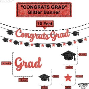 KatchOn, Glitter Congrats Grad Banner Red and Black - 10 Feet | Black and Red Graduation Banner, Grad Cap Garland for Graduation Decorations Class of 2024 | Red and Black Graduation Decorations 2024