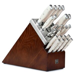 henckels forged accent 20 piece self sharpening knife block set with off-white handles