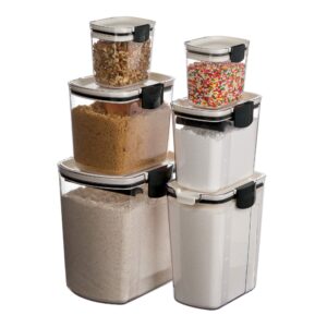 Progressive ProKeeper Baker's Airtight Kitchen Storage Canister Container Set for Flour, Sugar & More, Keeps Ingredients Fresh, with Accessories (Black Latches, 6- Piece)