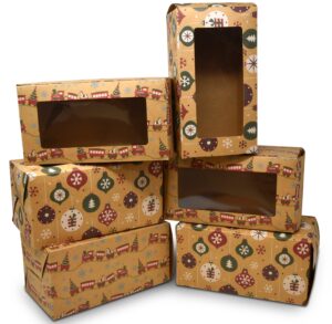 gift boutique 24 christmas bakery boxes holiday 2 pound loaf pan treat boxes brown kraft paper box with window for baking cupcake goodies food gift packaging containers party favors 9" x 5" x 4.5"