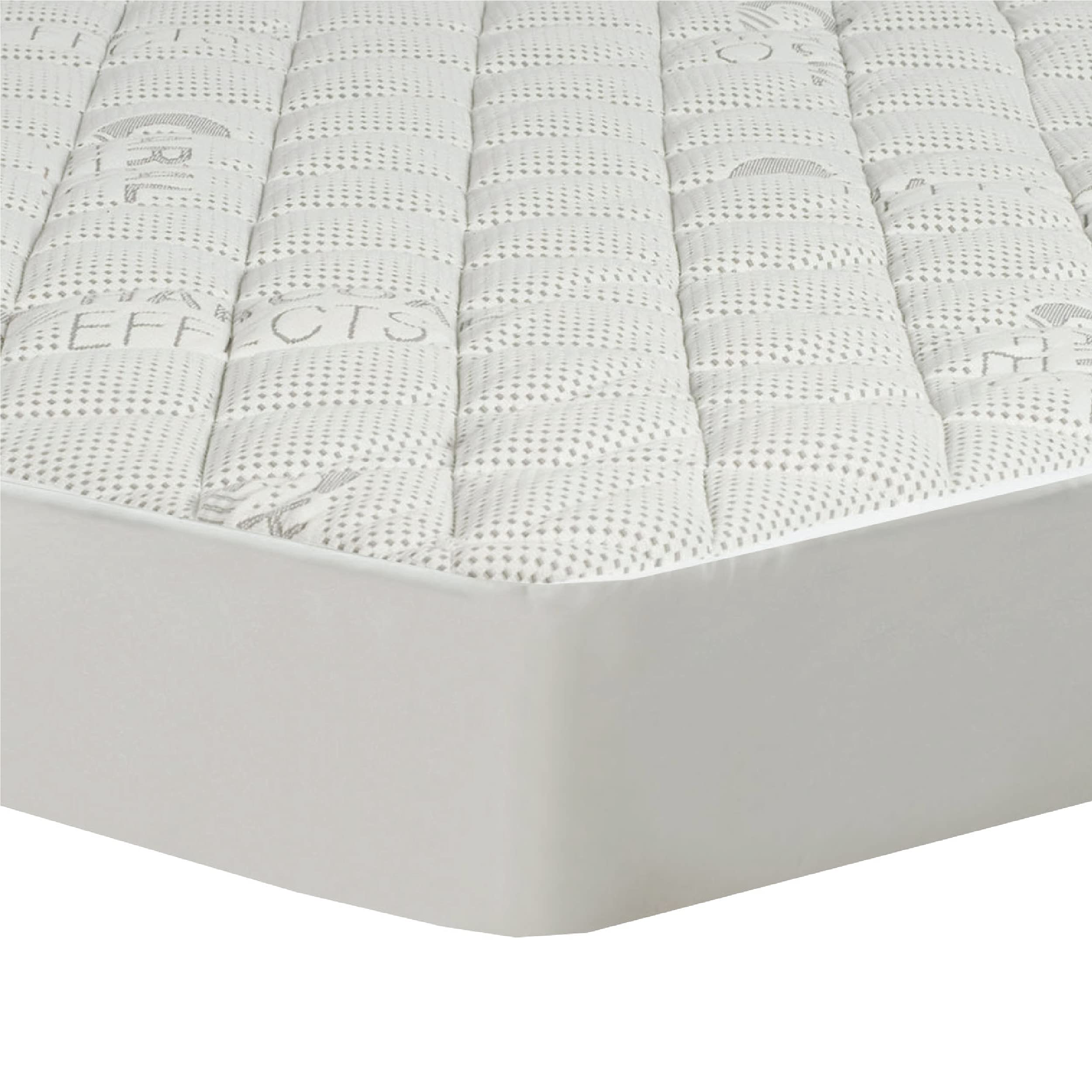 All-In-One Water-Resistant Charcoal Effects Odor Control and Cooling Fitted Mattress Pad, King, White