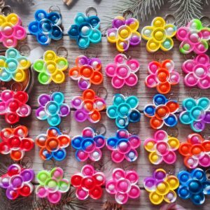 30 Packs Rainbow Flower Mini Pop Bubble Fidget Sensory Toys, Silicone Stress Relief Party Favors and Classroom Prize Gifts