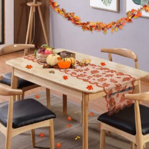 Attmu 2 Pack Thanksgiving Table Runner, Fall Table Runner, Fall Table Decor for Home with Maple Leaves Lace for Thanksgiving Dinner Table Decoration(13 x 72 inches)