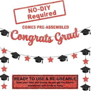 KatchOn, Glitter Congrats Grad Banner Red and Black - 10 Feet | Black and Red Graduation Banner, Grad Cap Garland for Graduation Decorations Class of 2024 | Red and Black Graduation Decorations 2024