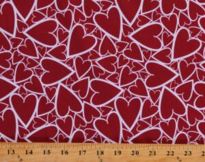 cotton valentines day hearts holiday love red cotton fabric print by the yard (d379.56)