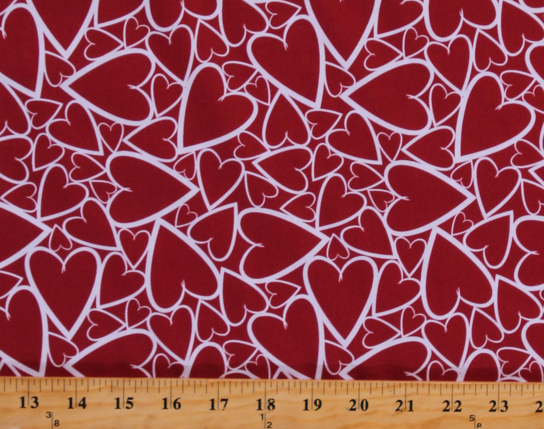 Cotton Valentines Day Hearts Holiday Love Red Cotton Fabric Print by The Yard (D379.56)