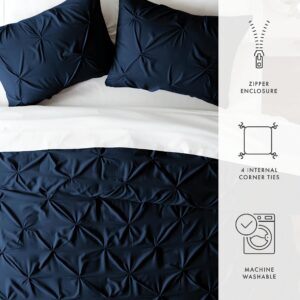 Linen Market Premium Handmade 3-Piece Pinch Pleated Duvet Cover Queen/Full Size Set Ultra-Soft Microfiber, Zipper Closure, Internal Ties, Elegant Comfort & Durable - Queen/Full Duvet Cover