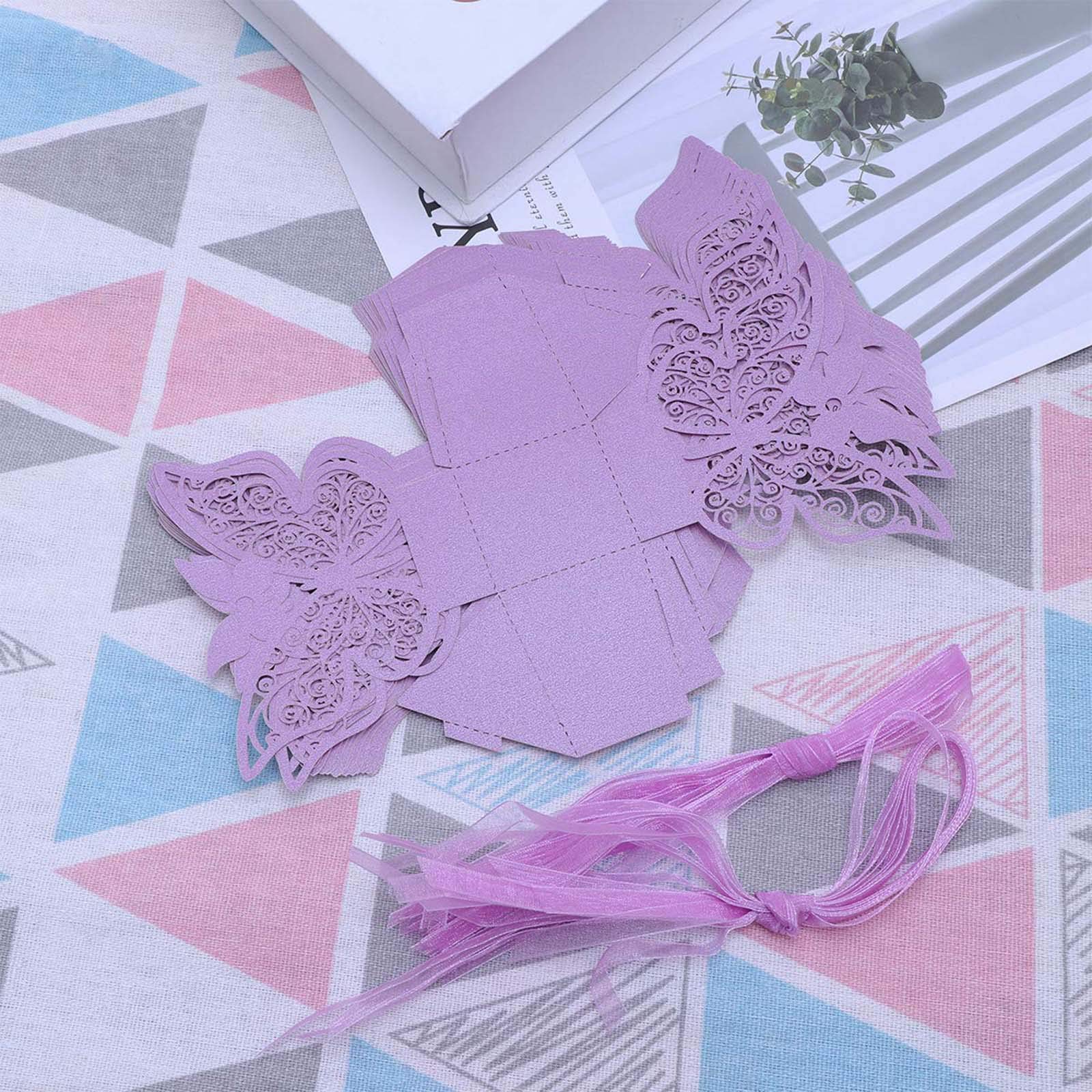 JANOU 24pcs Butterfly Candy Boxes Laser Cut DIY Paper Box with Ribbons for Wedding Bridal Birthday Baby Shower Party Suppliers (Purple)