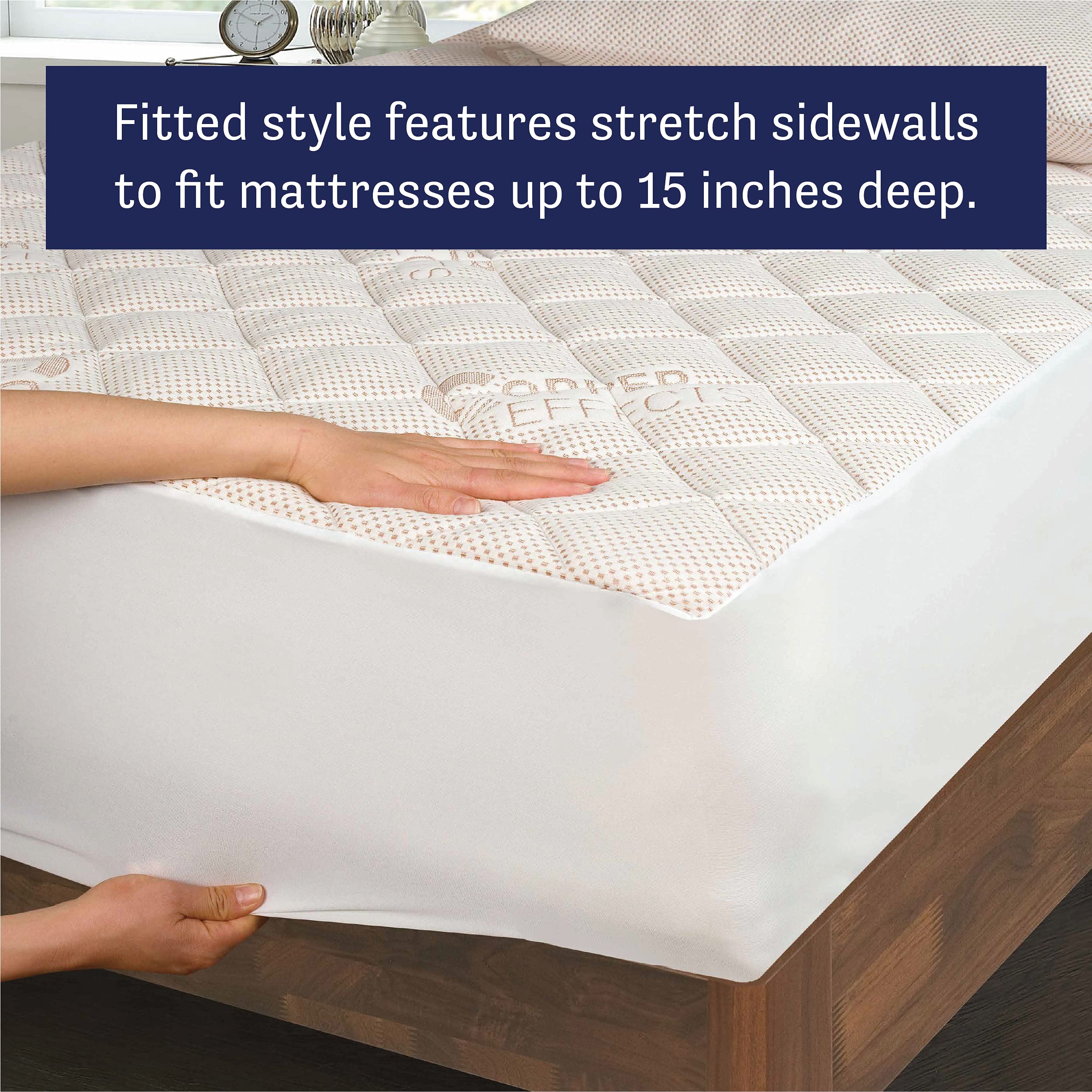 All-In-One Water-Resistant Copper Effects Hygienic Fitted Mattress Pad, Full,White