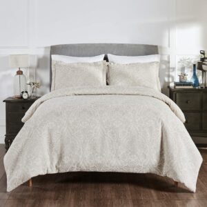 Better Trends Haven Damask Duvet Cover Collection 100% Cotton Tufted Unique Luxurious Soft Plush Woven Machine Washable Tumble Dry, Queen Set, Grey