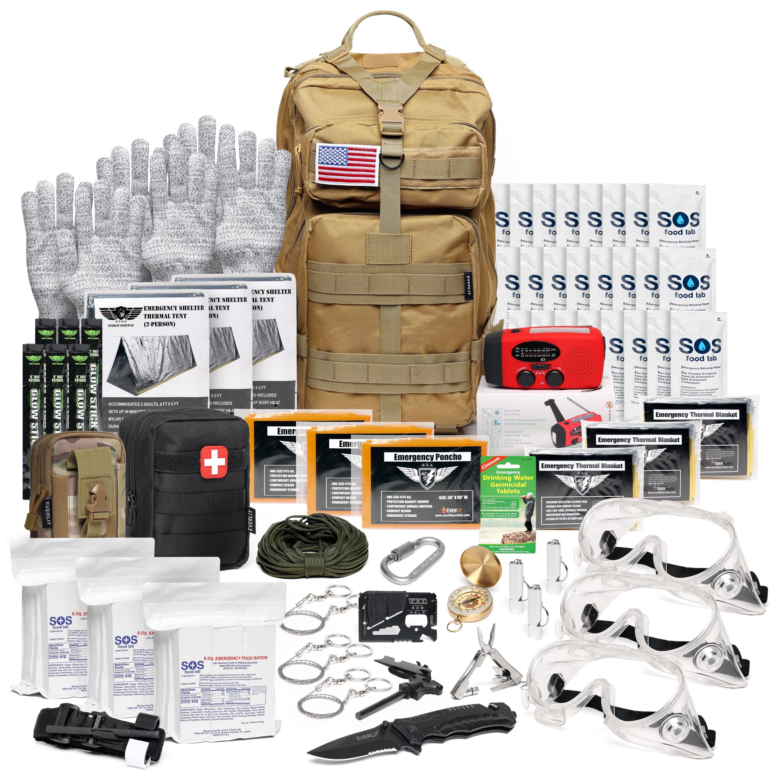 EVERLIT 72 Hours 3 Day Earthquake Emergency Kit Bugout Go Bag Emergency Kit Survival Kit Backpack for Family, Preparedness for Hurricanes, Floods, Tsunami, Other Disasters