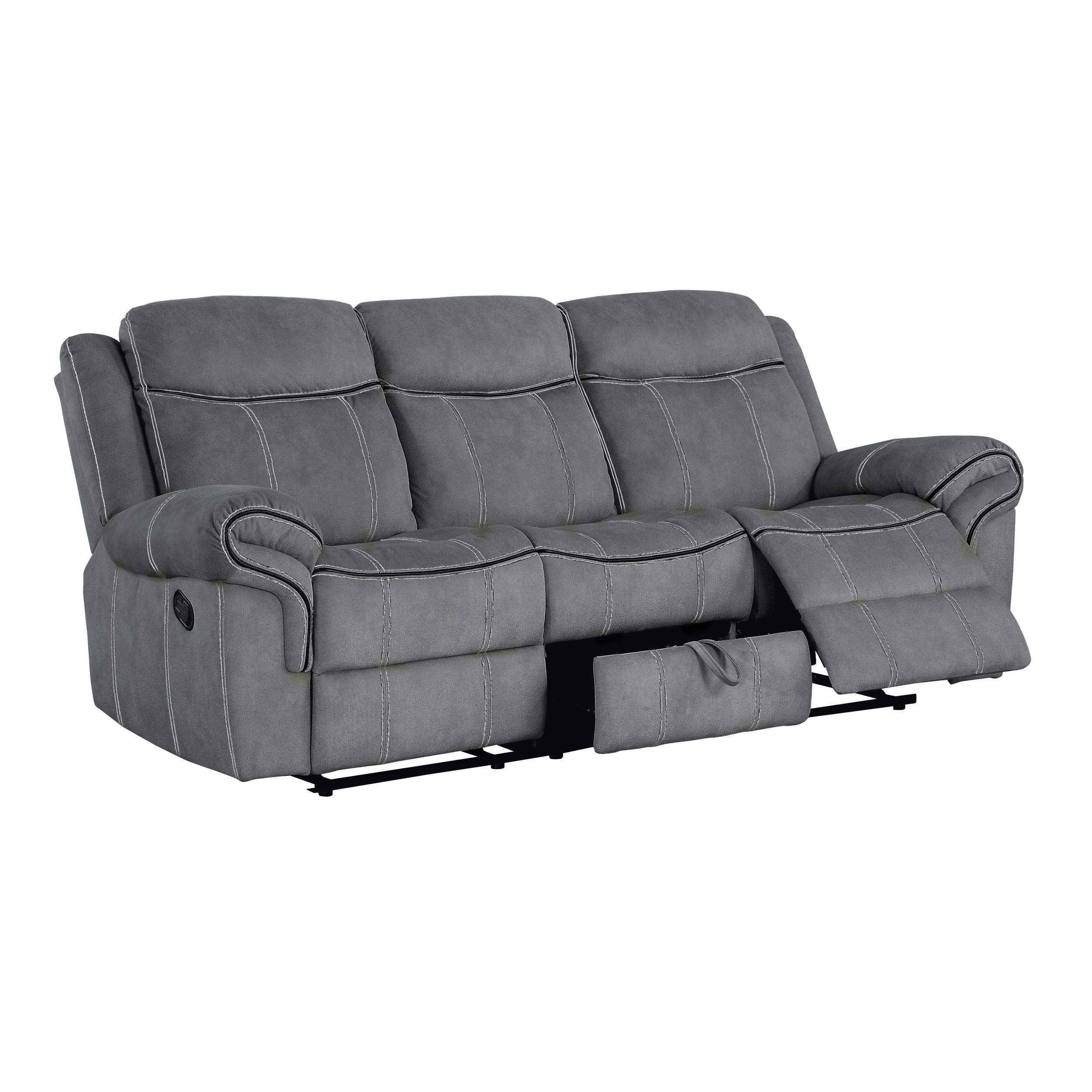 HABITRIO Reclining Sofa, Solid Wood Frame&Grey Velvet Upholstered 3-Seat Recliner Couch w/Back&Seat Cushion, Drop-Down Table w/USB Charging Dock, Middle Storage Drawer, Furniture for Living Room