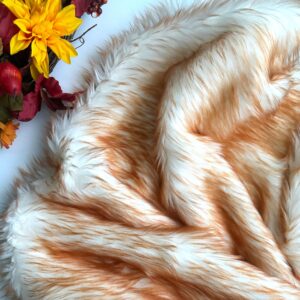 bianna candy amber orange white faux fur fabric, 60 inches wide options and small sizes, american seller, luxury shag shaggy material for crafting, sewing, costumes (12x12 inches)