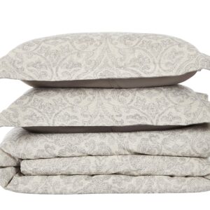 Better Trends Haven Damask Duvet Cover Collection 100% Cotton Tufted Unique Luxurious Soft Plush Woven Machine Washable Tumble Dry, Queen Set, Grey