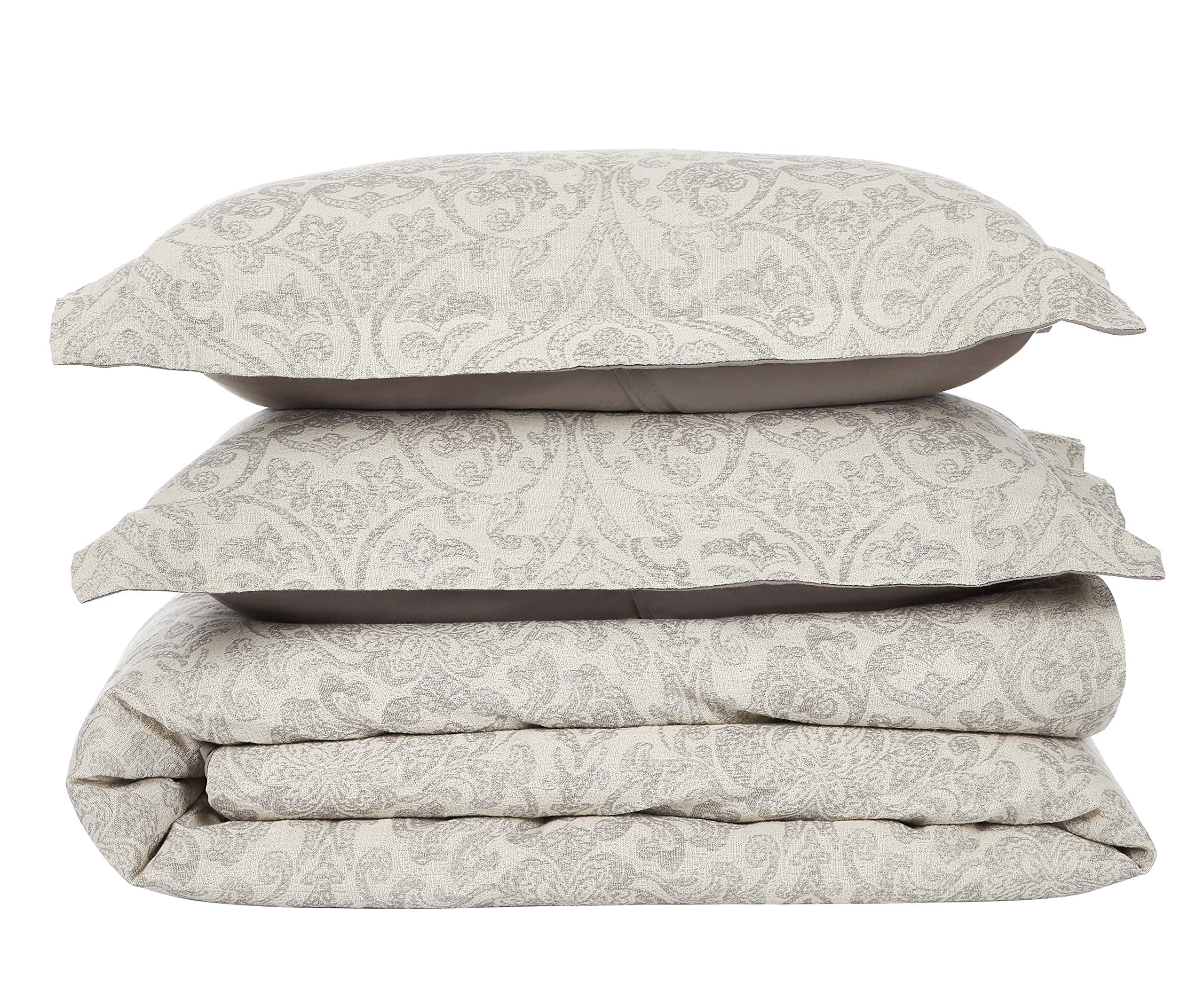 Better Trends Haven Damask Duvet Cover Collection 100% Cotton Tufted Unique Luxurious Soft Plush Woven Machine Washable Tumble Dry, Queen Set, Grey