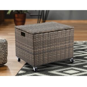 BIRDROCK HOME Rolling File Box - Storage Cabinet with Wheels - Weatherproof Rattan-Style Resin Deck Chest for Garden, Home and Office - Organize Cushions, Toys, and Accessories - Storage Box - Tan