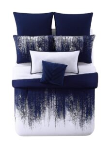 vince camuto - full/queen duvet and sham set - abstract brushstroke pattern - lyon collection - blue/white