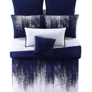 Vince Camuto - Full/Queen Duvet and Sham Set - Abstract Brushstroke Pattern - Lyon Collection - Blue/White