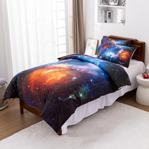 Btargot 3 Pieces 3D Galaxy Printed Comforter Set, Universe Nebula Outer Space Bedding Set Twin Size for Children Boy Girl Teen Kids