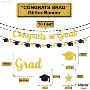 KatchOn, Glitter Gold and Black Congrats Grad Banner - 10 Feet | Gold and Black Graduation Banner, Cap Garland for Graduation Decorations Class of 2024 | Gold and Black Graduation Decorations 2024